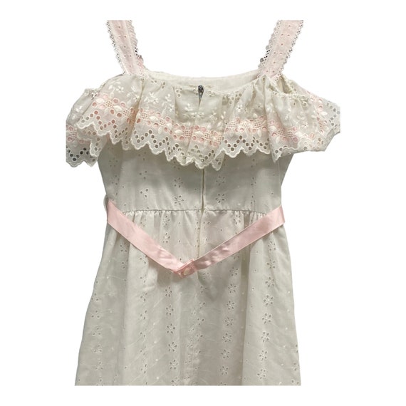 Vintage 1970s Dorissa Of Miami Girls Maxi White Eyele… - Gem