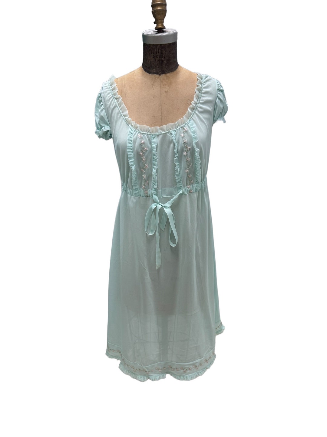 Vintage Formfit Rogers Light Blue Nylon Nightgown W/ Pink Floral Trim ...