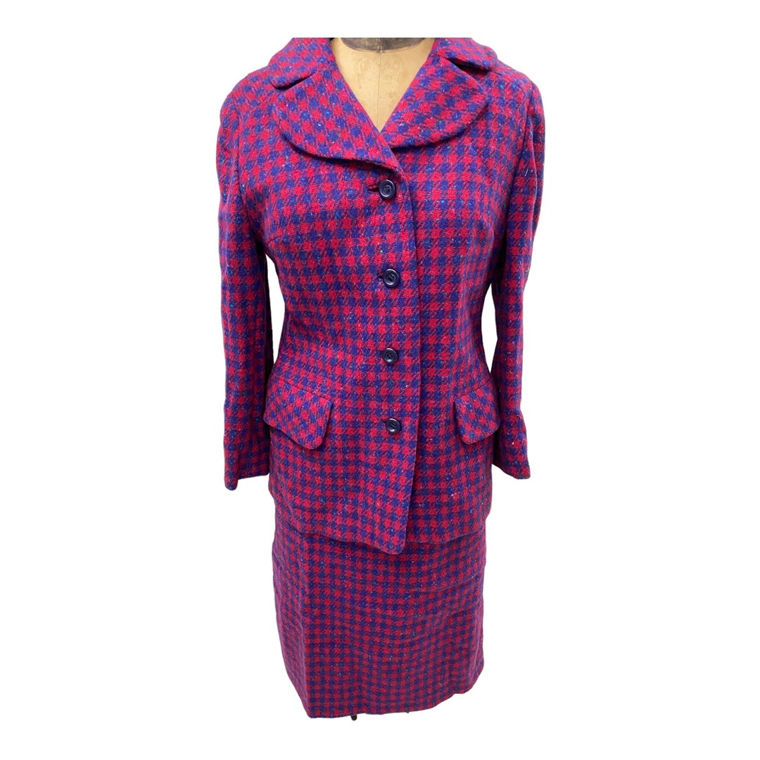 Vintage 1960s Colette Modes Rasberry Plaid Tweed Skit Suit Size 10 - Etsy