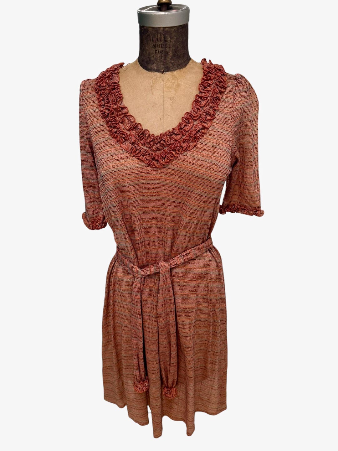 Vintage 1970s Renee Helga Howie Belted Striped Shift Dress Medium to ...