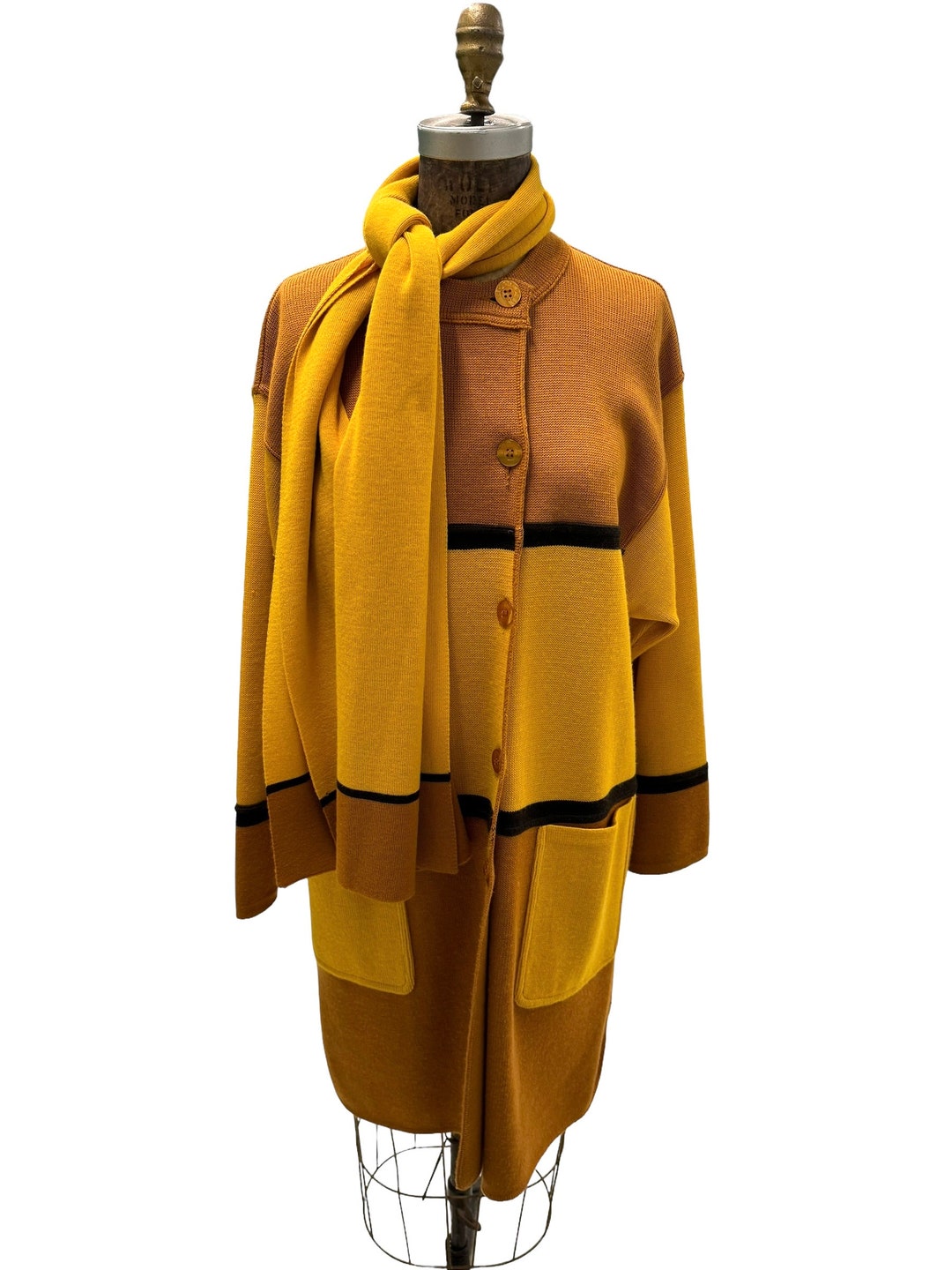Vintage 1980s Kasha De Rodier Long Yellow Wool Sweater W/ Scarf Large ...