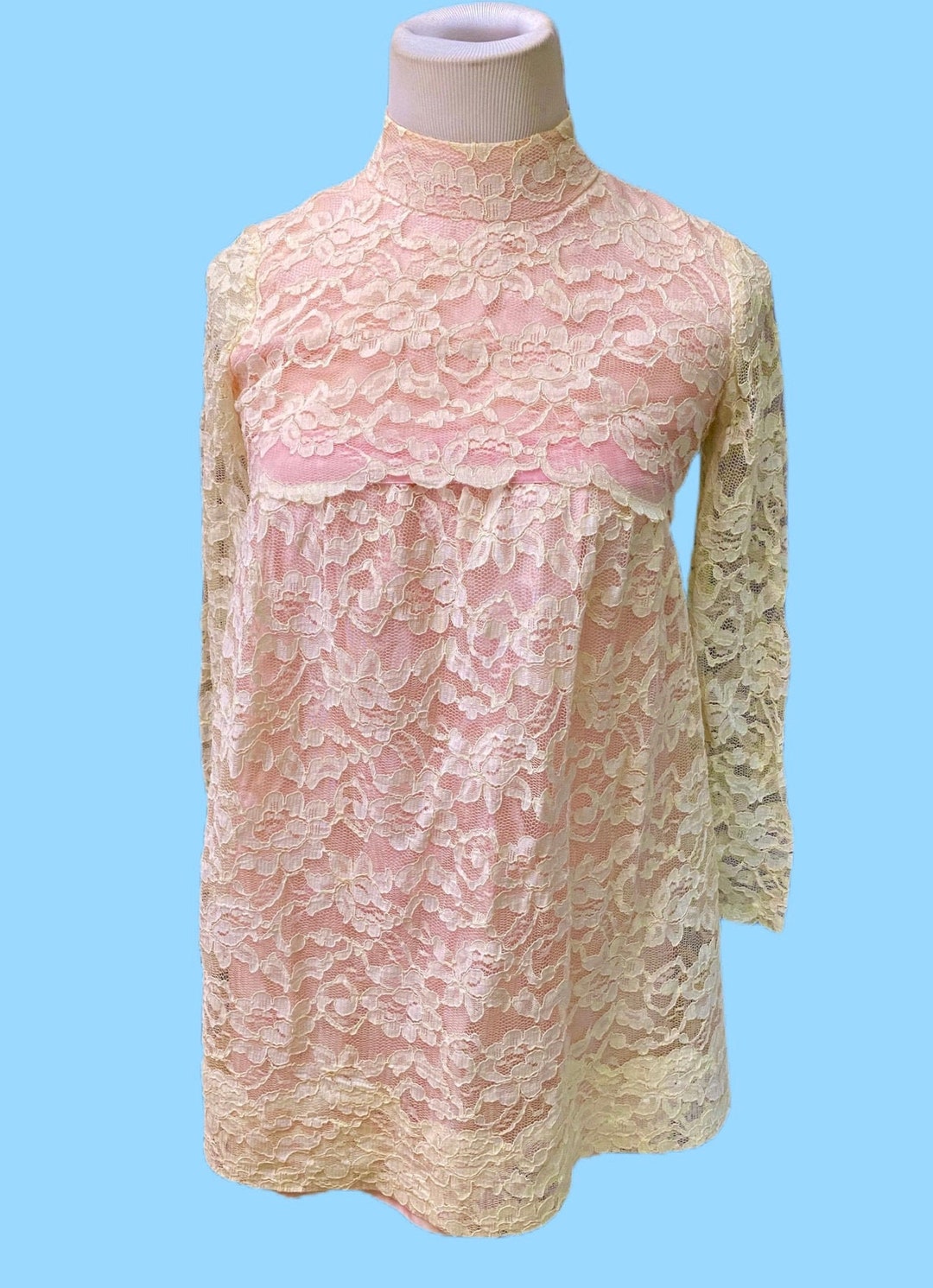 Vintage 1960's Young Girls Pink Satin & Lace Top Dress RAR Designer ...