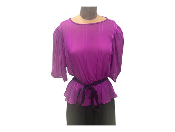 1970s Vintage Purple Black Secretarial Dress Size 13/… - Gem