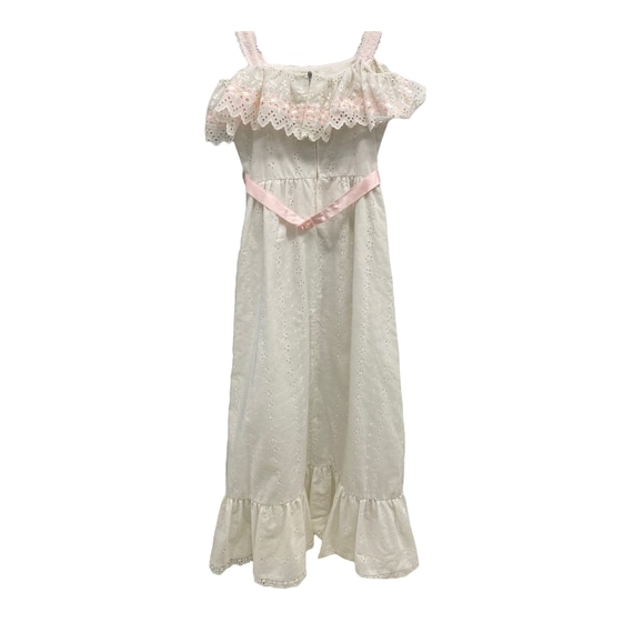 Vintage 1970s Dorissa Of Miami Girls Maxi White Eyele… - Gem