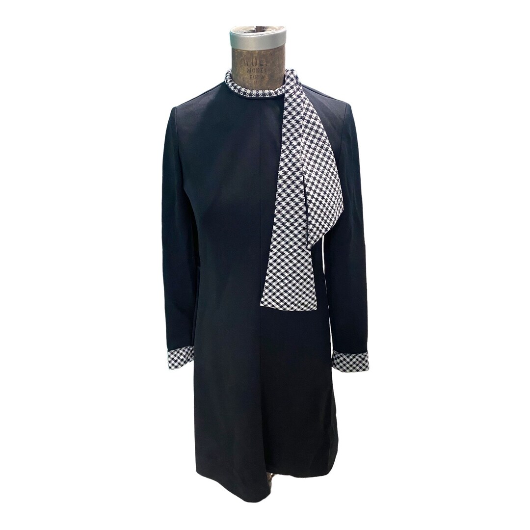 Vintage 70s Andrea Gayle Black Dress W/ Checked Neckscarf Med. - Etsy