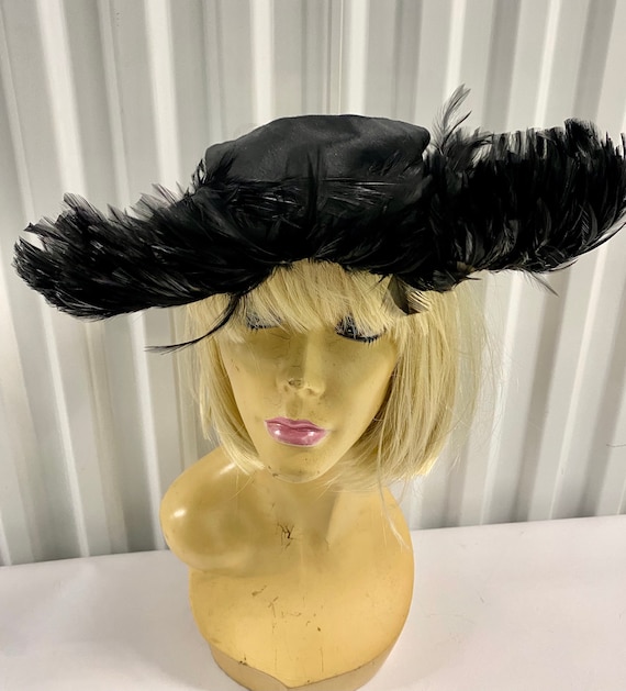 Vintage Bon Rey Black Ostrich Feather Hat - Gem