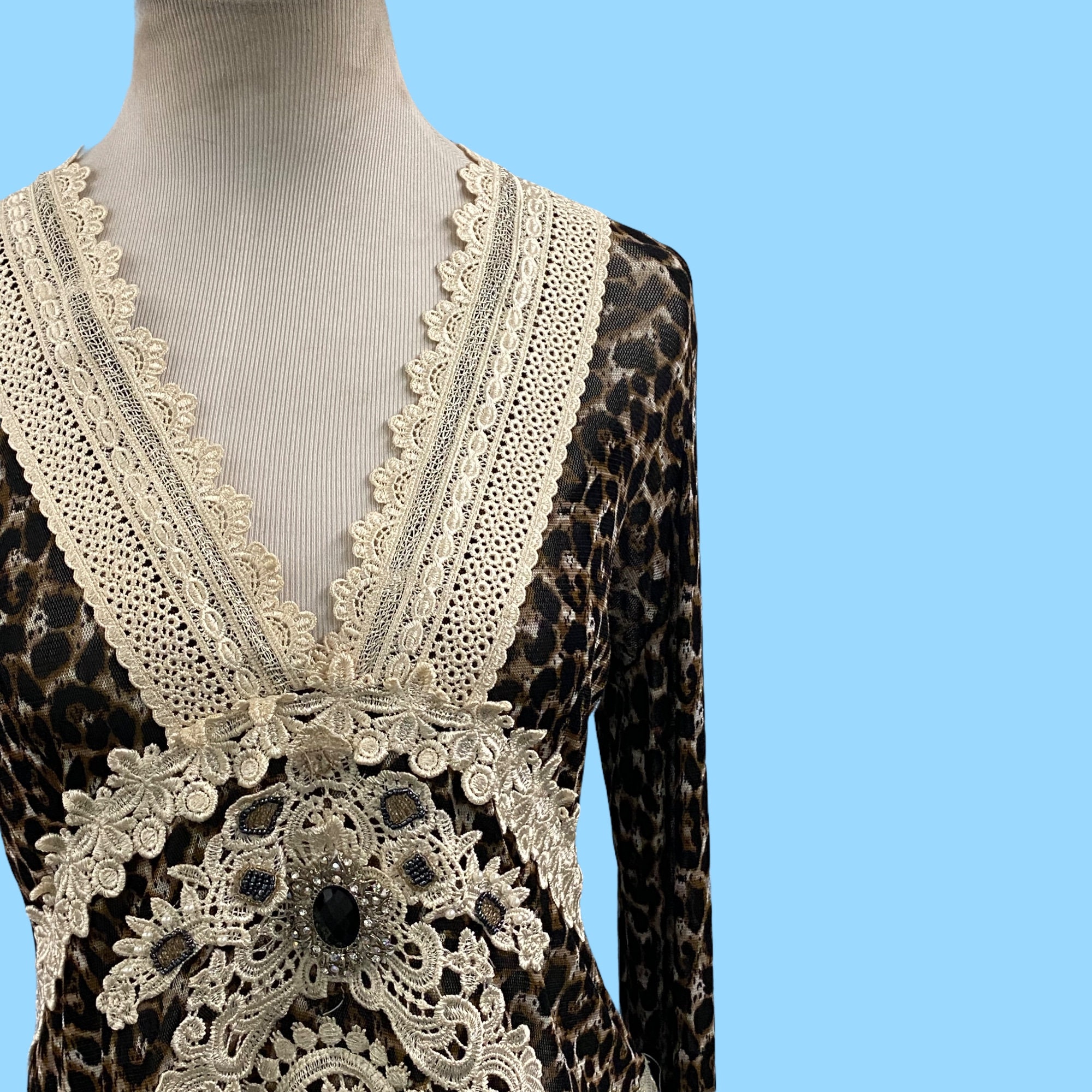 Vintage Hugging Kisses Leopard Print Lace Bejeweled Ruffled - Etsy
