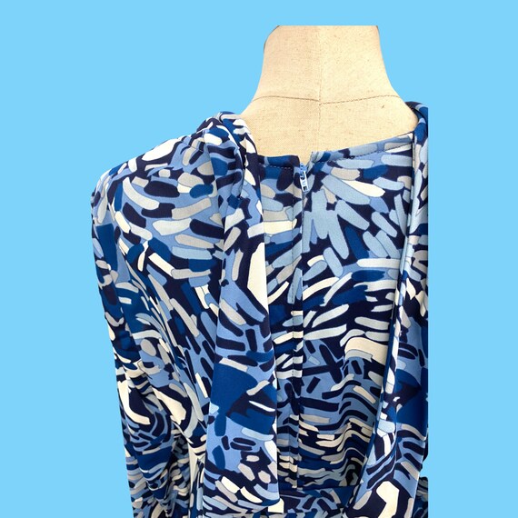 Vintage 1970s Mod Pattern Blue White Secretarial Dres… - Gem