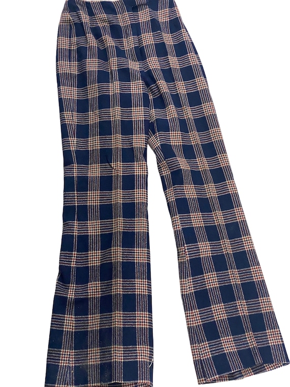1970s Vintage Flared Plaid Wool Trousers 24" Waist - Gem