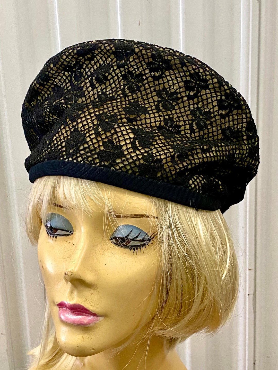 Vintage Mid Century Black Lace Netting Hat Cap W/ Satin Bow - Etsy