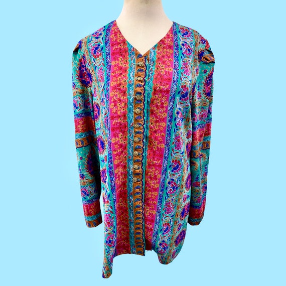 Vintage Lady Carol Bright Colored Pattern Retro Blous… - Gem