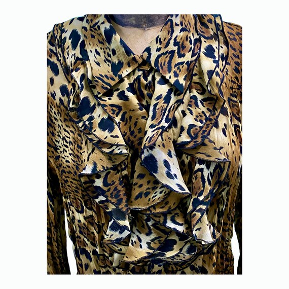 Vintage Alison Taylor Frilly Leopard Print Blouse L - Gem