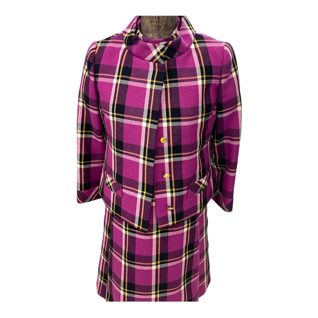 1960s Christian Mann for Marquise Plaid Two Piece Dress and Jacket Set ...