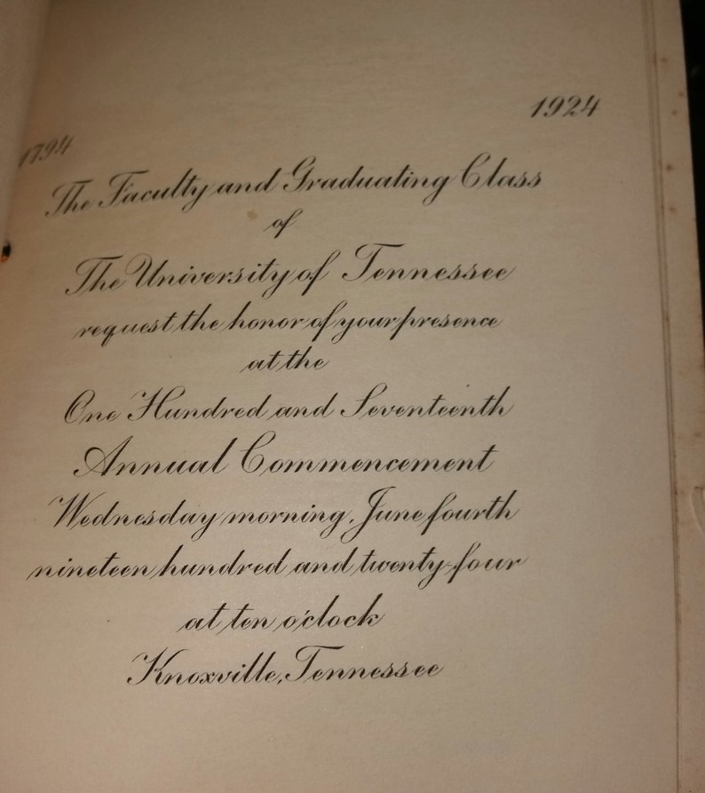 UT Class of 1924 University of Tennessee Commencement Program. - Etsy