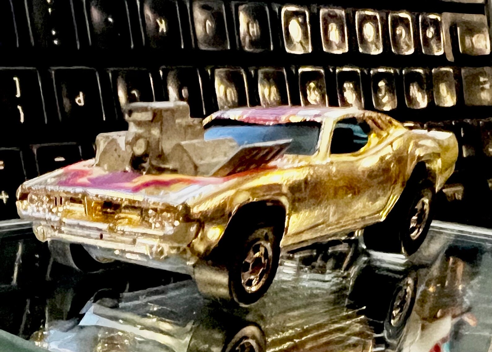 Hot Wheels Rodger Dodger Chrome Gold Plum Purple Charger. Black Wall ...