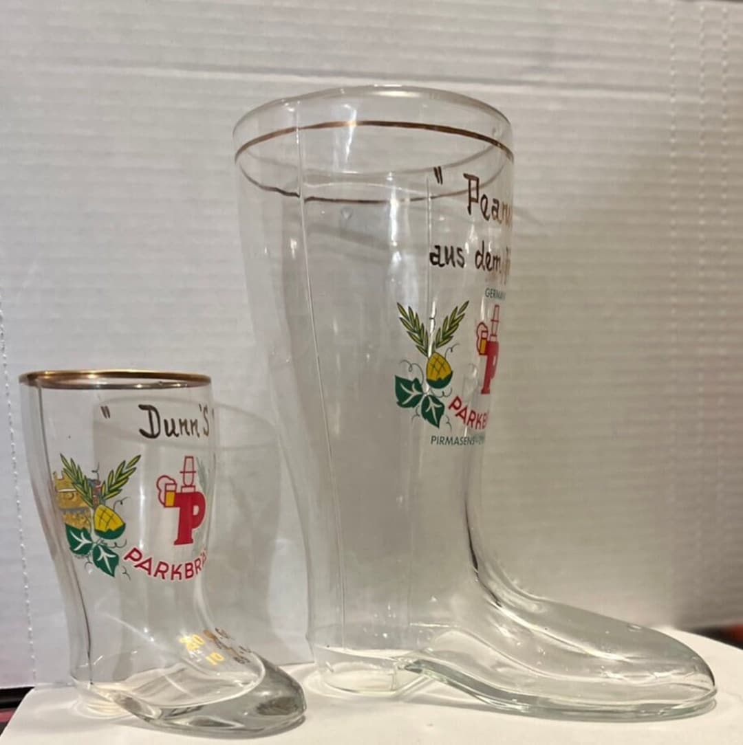 Vintage German Gold Rim Hand Painted Glass Beer Boots "bierstiefel" XXL ...