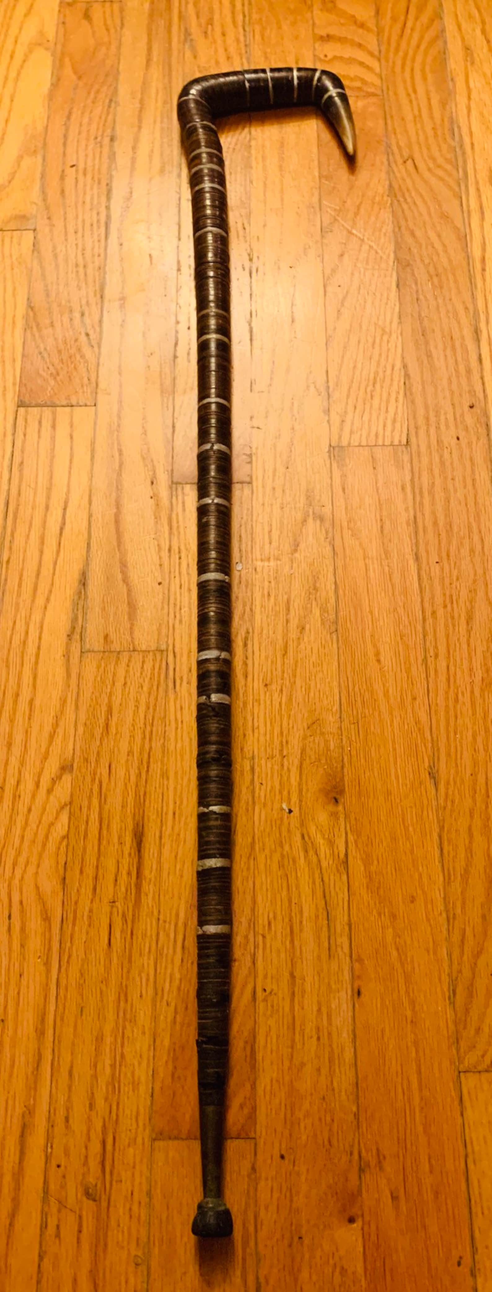 Antique Prison Made Stacked Leather Walking Cane. Heavy and Unique ...