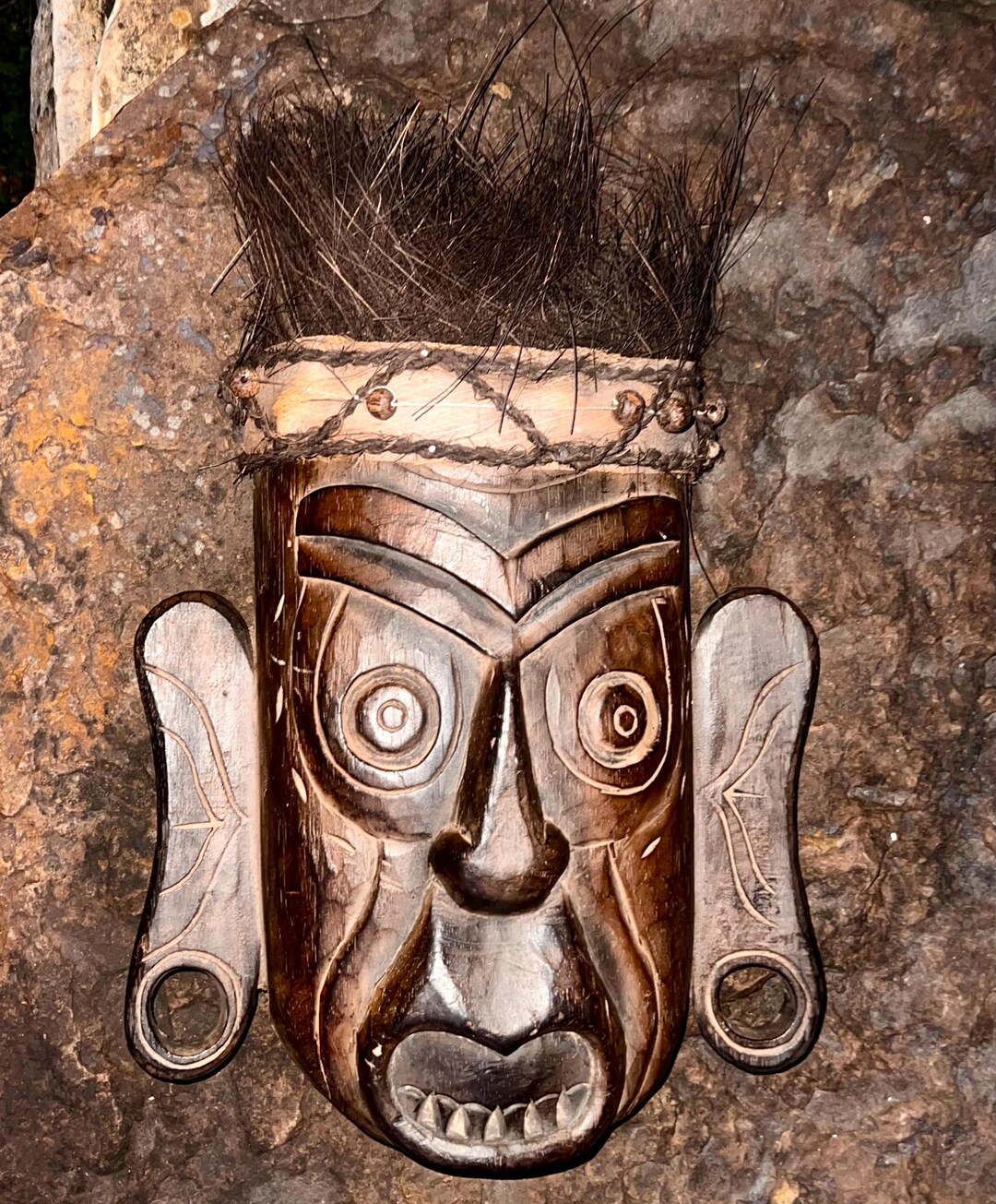 Wooden Tribal Adult Decorative Mask W Hair. Tribal, Tiki, Chieftain ...