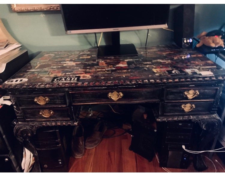 Solid Cherry Hardwood Desk Cigar Art Distressed Surface Covered Cigar ...