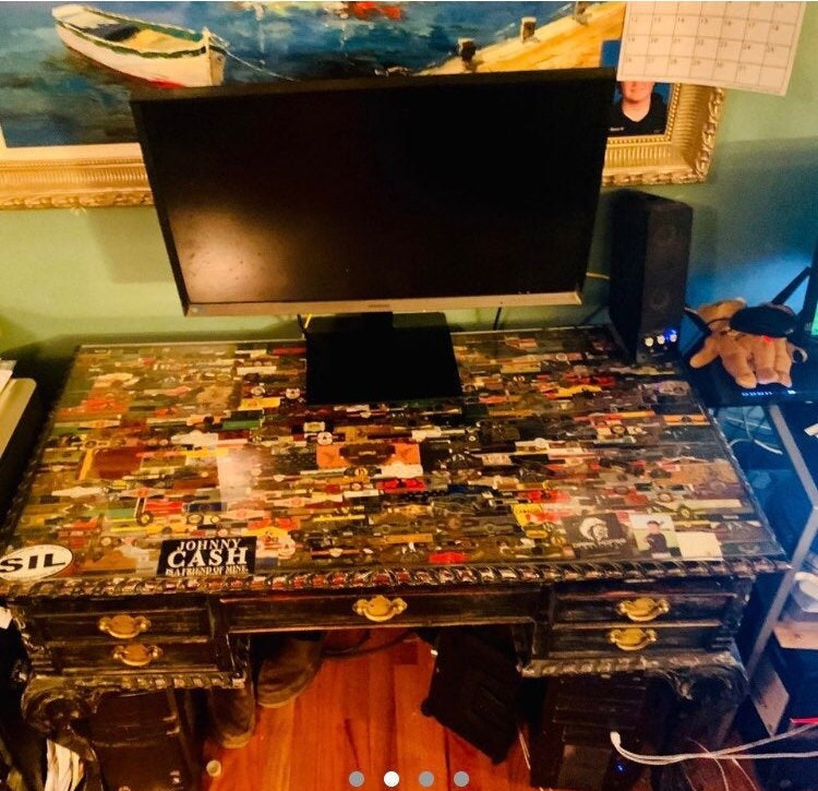 Solid Cherry Hardwood Desk Cigar Art Distressed Surface Covered Cigar ...