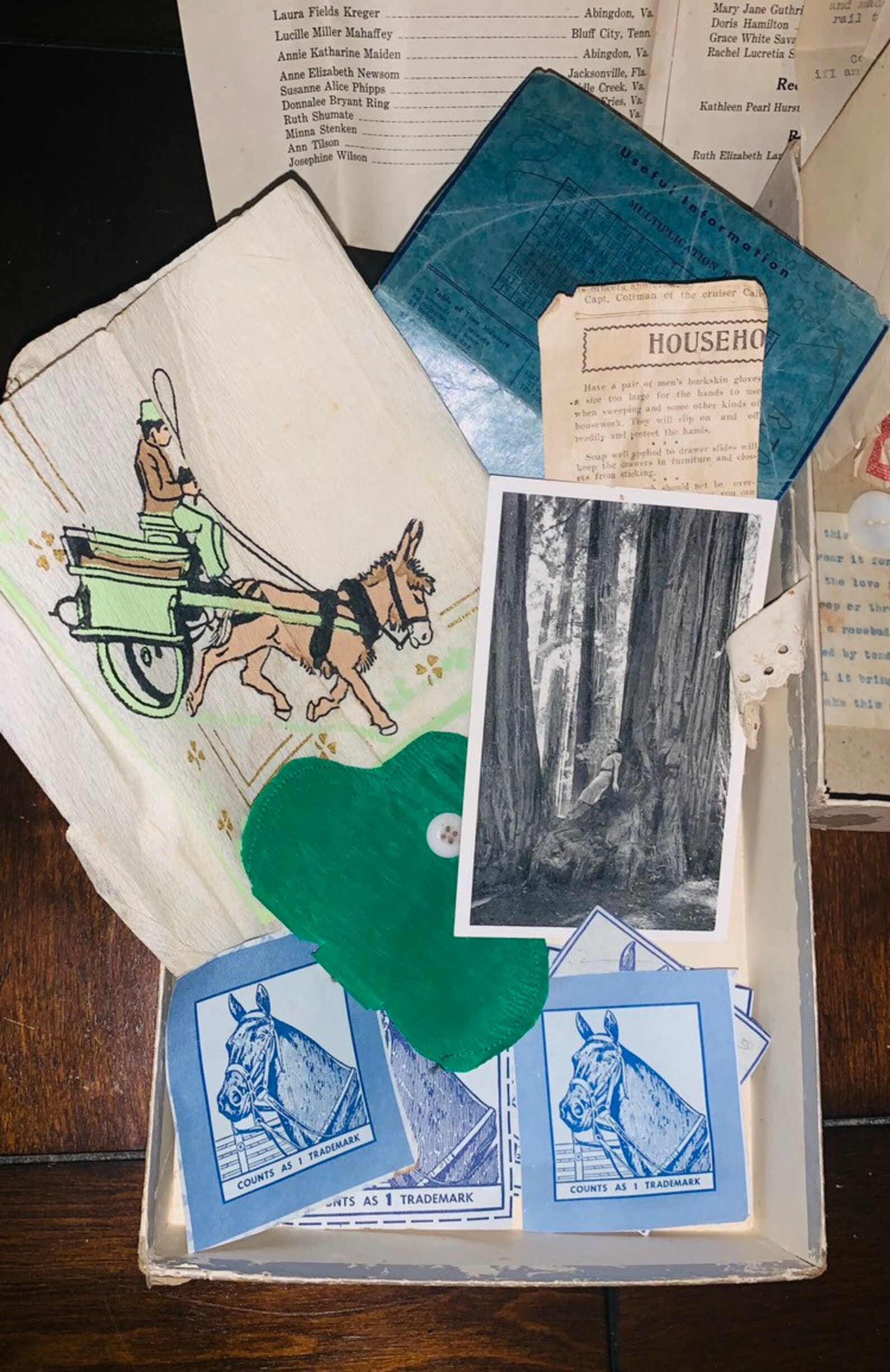 Antique Boxes With Vintage Ephemera Pictured in Box - Silver Suede Box ...