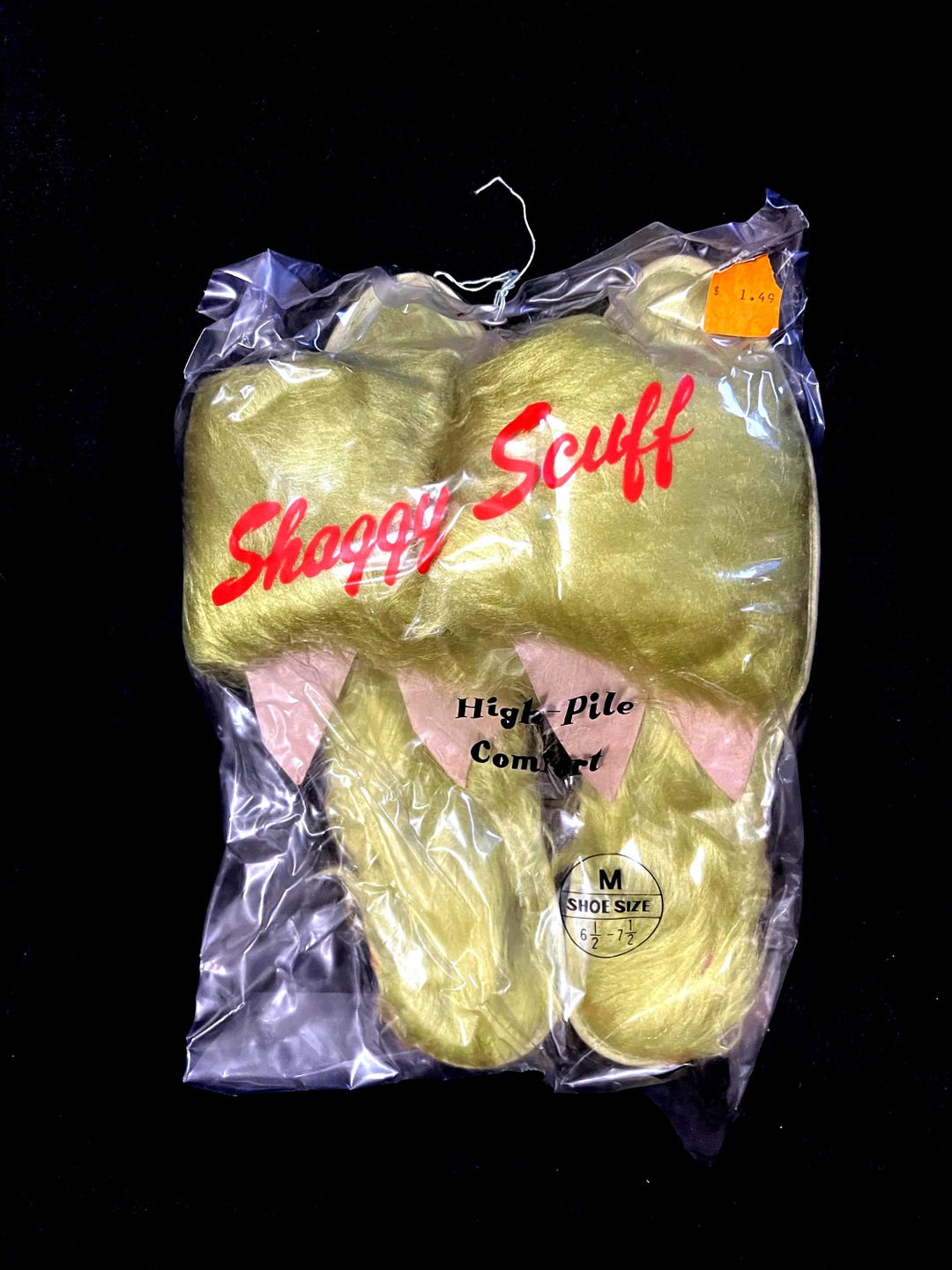 Vintage MCM Grinch Green Shaggy Slippers Shaggy Scuff High Pile Comfort ...