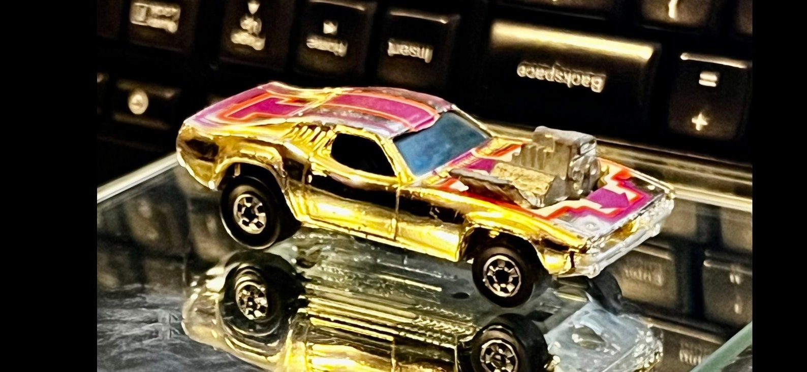 Hot Wheels Rodger Dodger Chrome Gold Plum Purple Charger. Black Wall ...