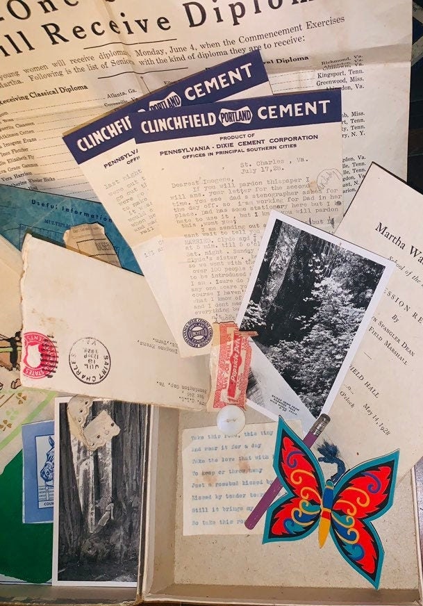 Antique Boxes With Vintage Ephemera Pictured in Box - Silver Suede Box ...