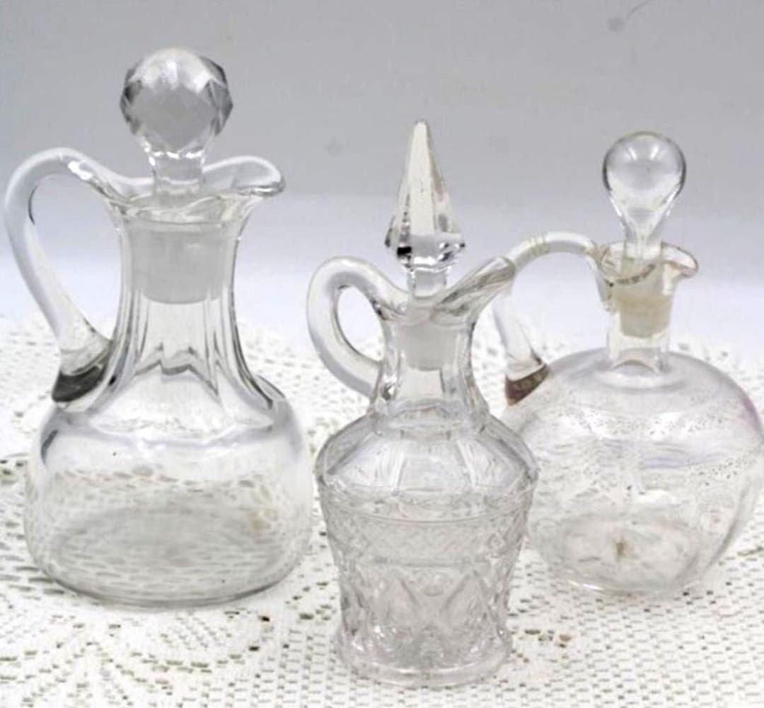 3 Vintage Glass Cruets/ Decanters. Ready for Oil and Vinegar, Lemon ...