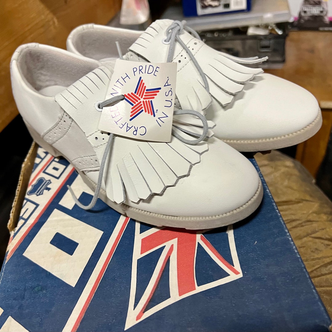 Ladies Golf Shoes. Vintage Stylo Brand White Leather W Tassels Made in ...