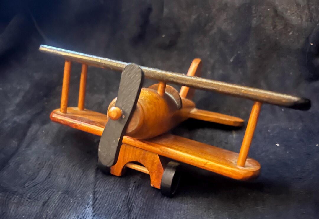 Airplane Vintage Wooden Biplane With Walnut Stained Upper 8” Wing 7 ...