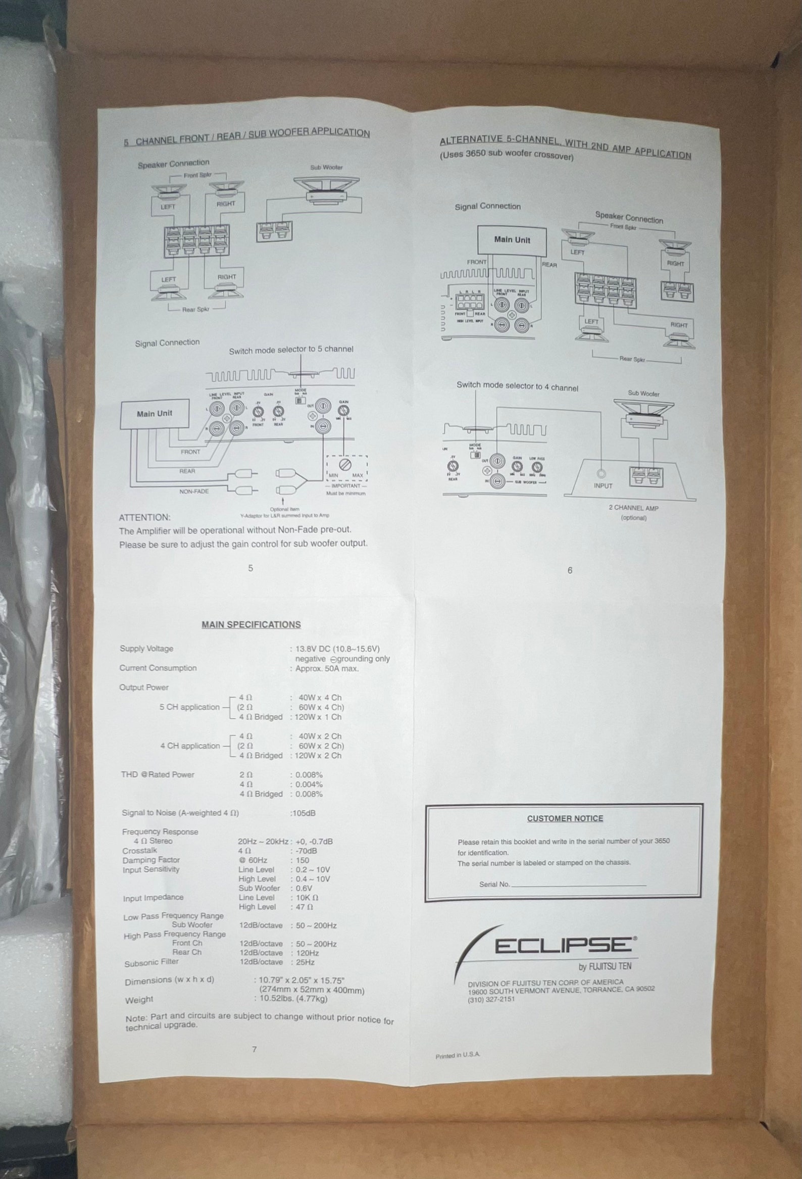 Eclipse Fujitsu Ten Amplifier 3650 5/4 Channel Rare Old School Amp Hi ...