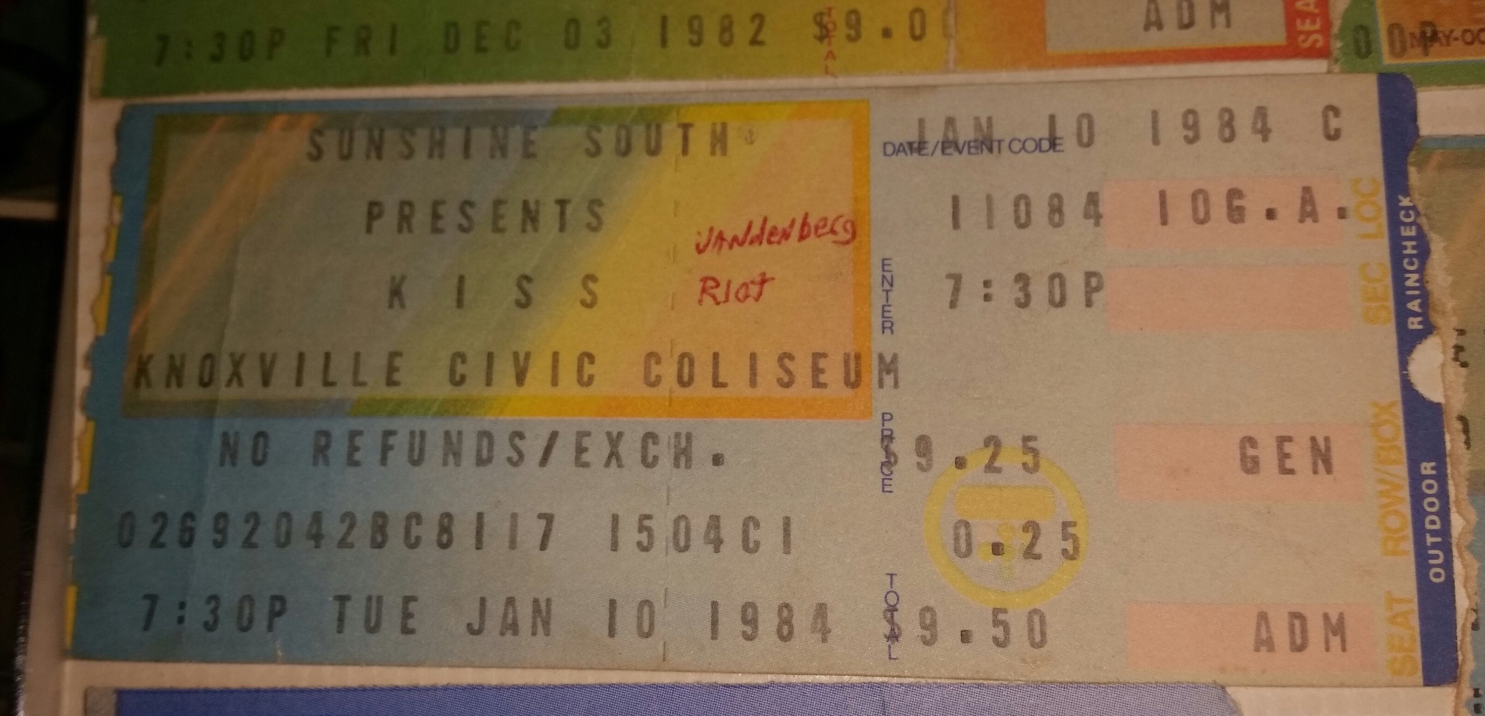 Kiss 1984 - Animalize World Tour, Vandenberg, Riot Concert Ticket Stub ...