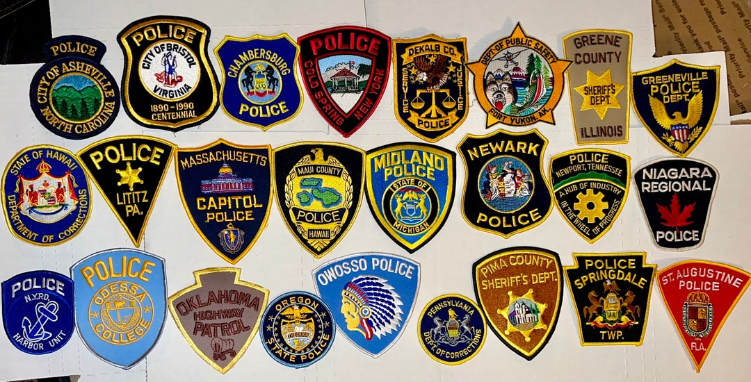 Sheriff Dept Patches State Police, City, County, Fed Units Alaska, Ashville, Bristol, Hawaii ...