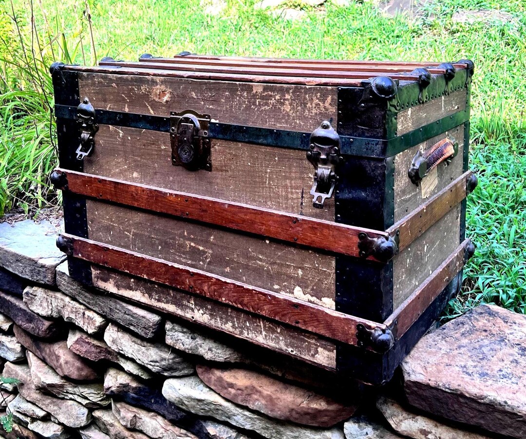 Vintage Wood & Metal Trunk - Old Steamer Trunk Ready to Use Now or for ...