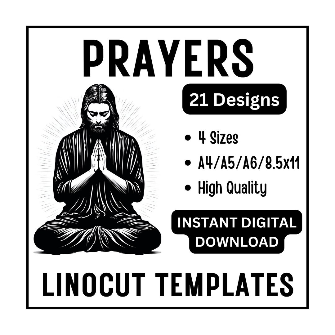 21 Prayers Praying Pray Linocut Woodcut Tracing Designs - A4 A5 A6 & US ...