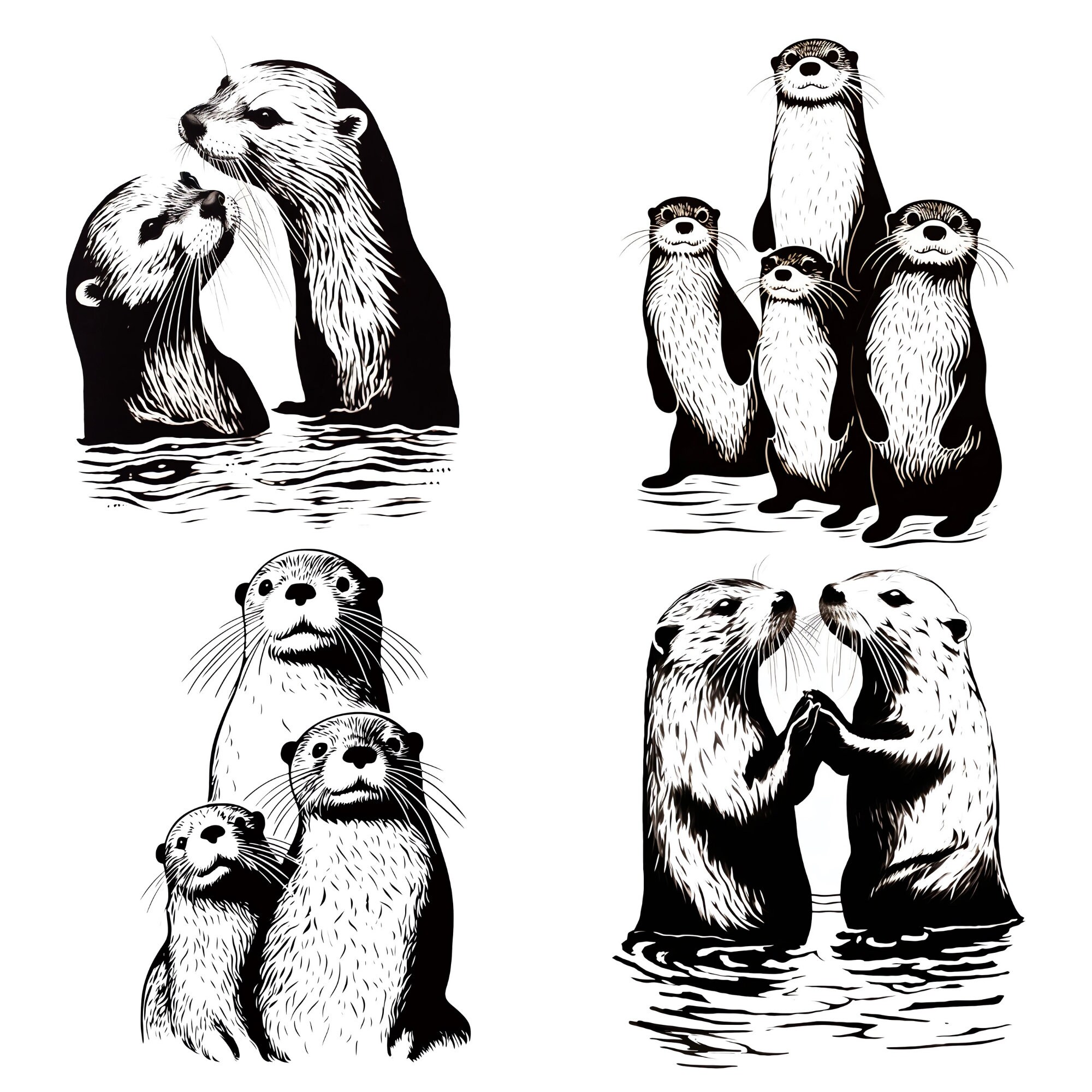 15 Otter Linocut Woodcut Tracing Designs A4 A5 A6 & US Letter Size JPG ...