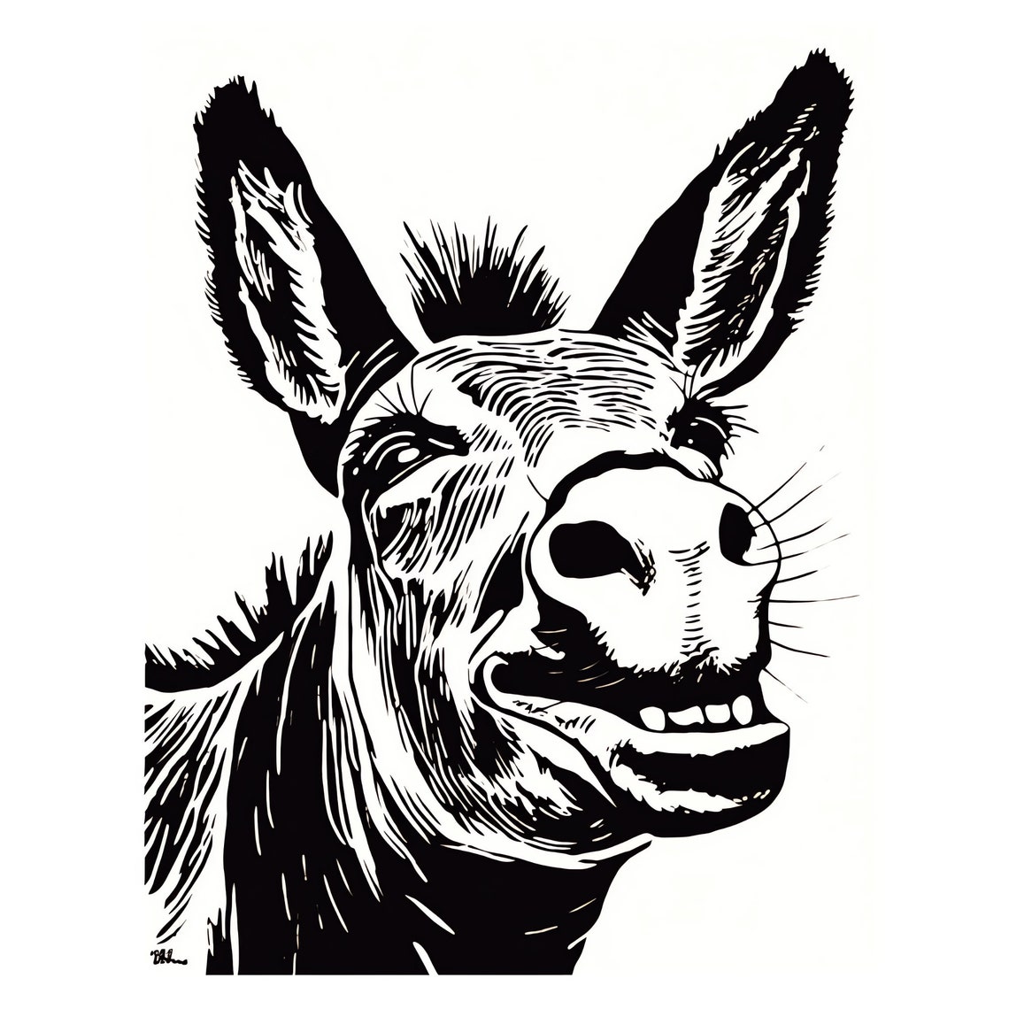 12 Cute Donkeys Linocut Woodcut Tracing Designs - A4 A5 Letter Sizes ...