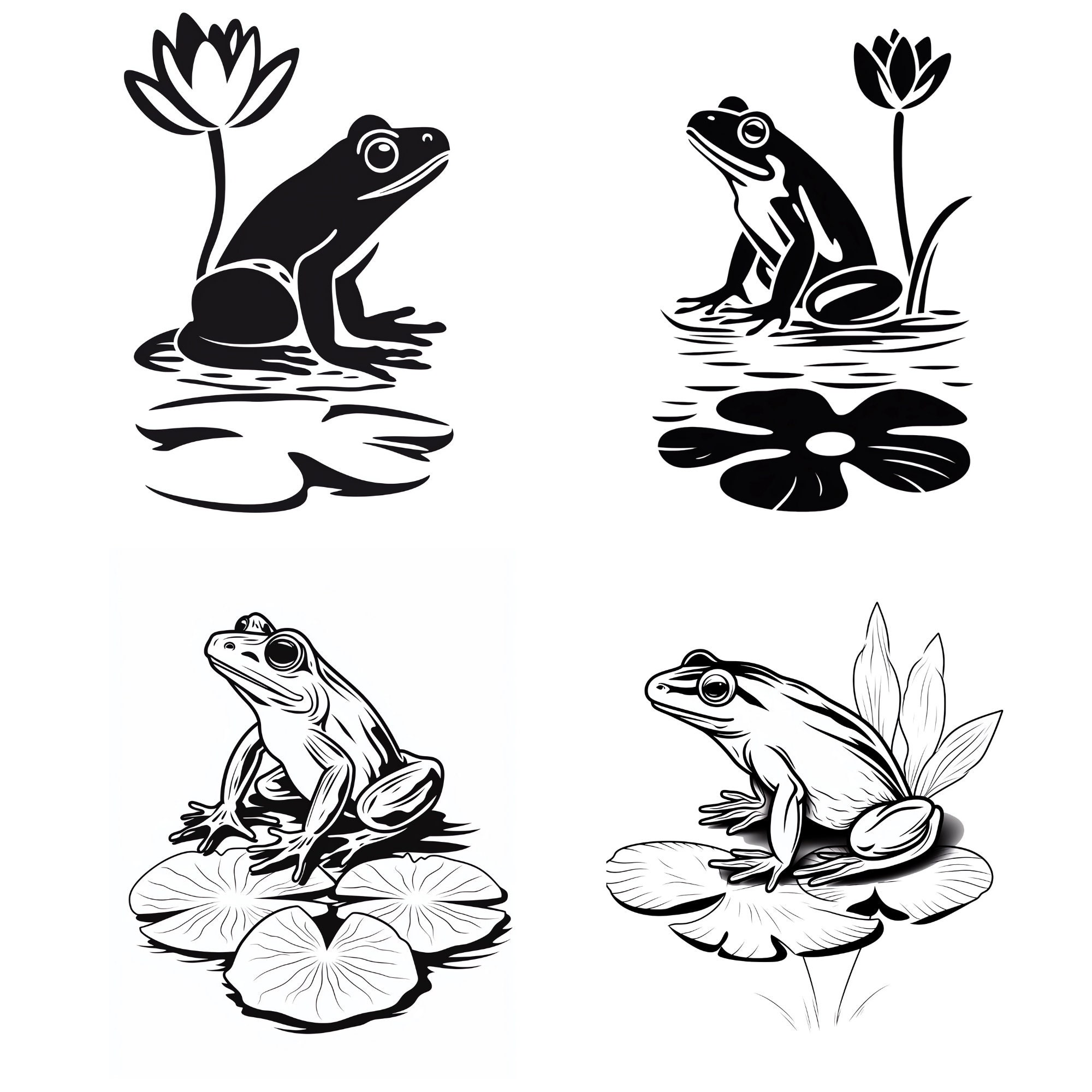 21 Pond Frogs Linocut Woodcut Tracing Template Designs - A4 A5 A6 & US ...