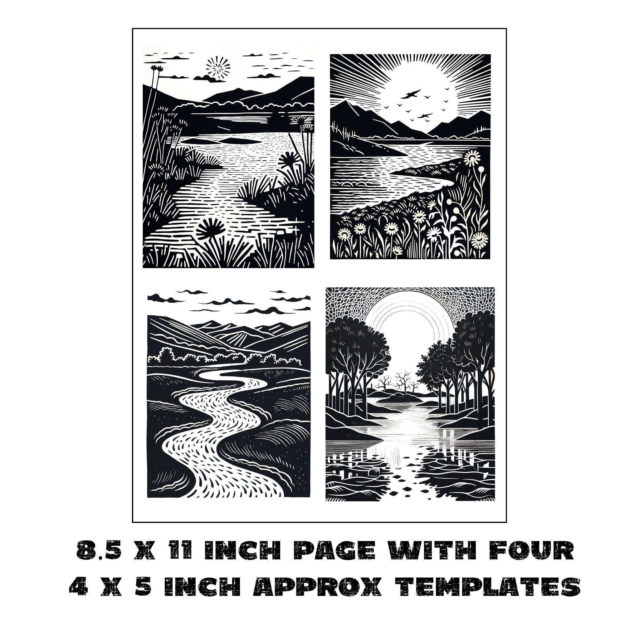 40 PAGES Linocut Tracing Templates Animals & Nature Birds, Botanicals ...