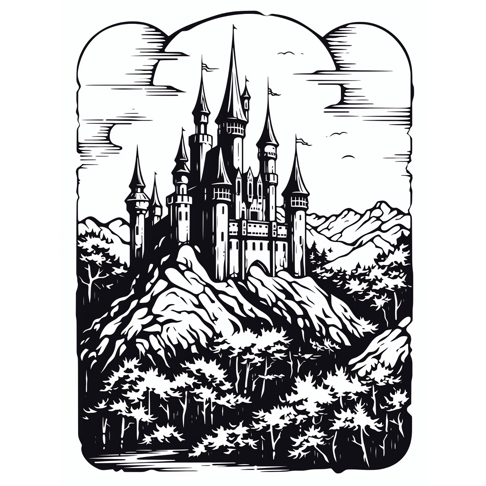 21 Fantasy Castle Linocut Woodcut Tracing Template Designs - A4 A5 A6 ...