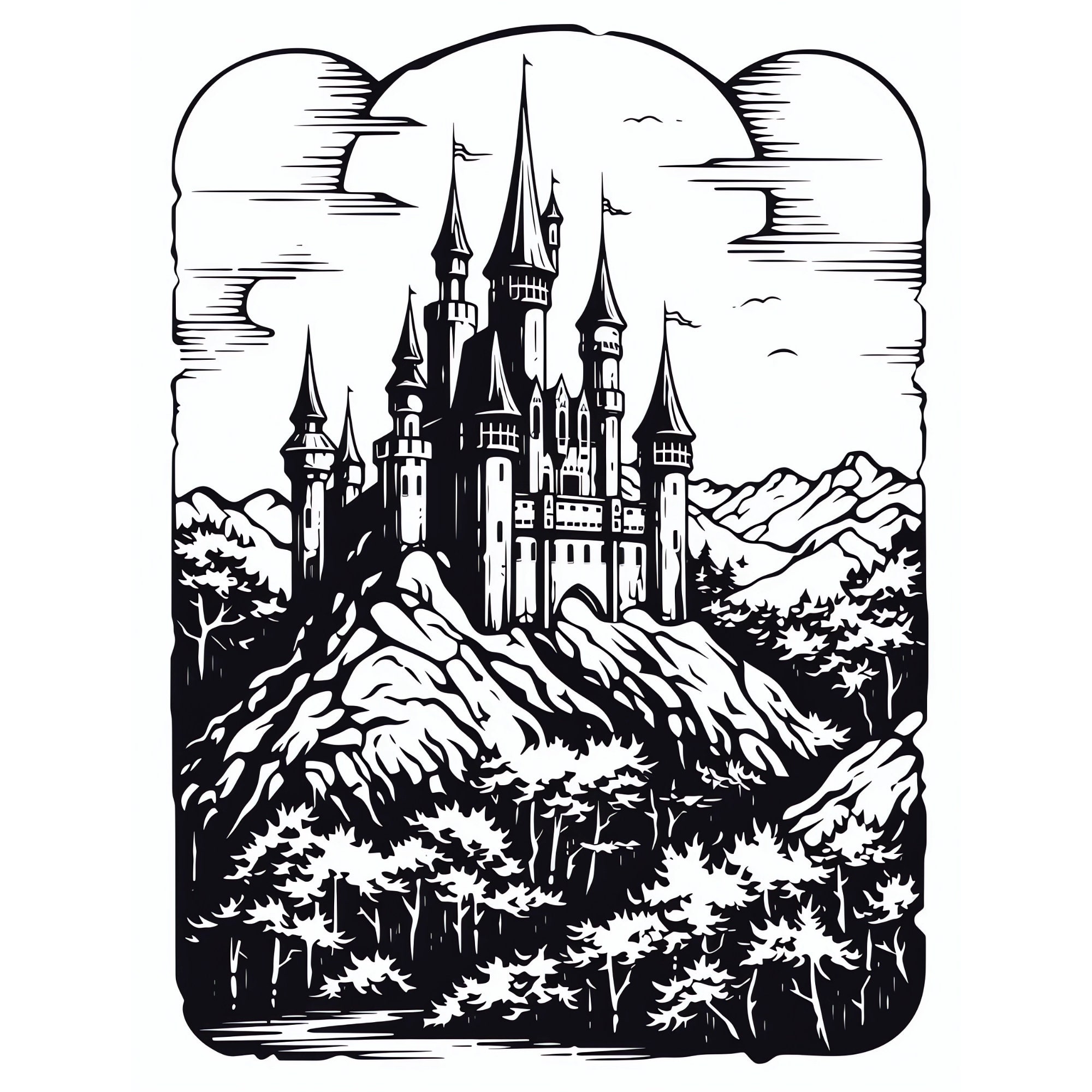 21 Fantasy Castle Linocut Woodcut Tracing Template Designs - A4 A5 A6 ...