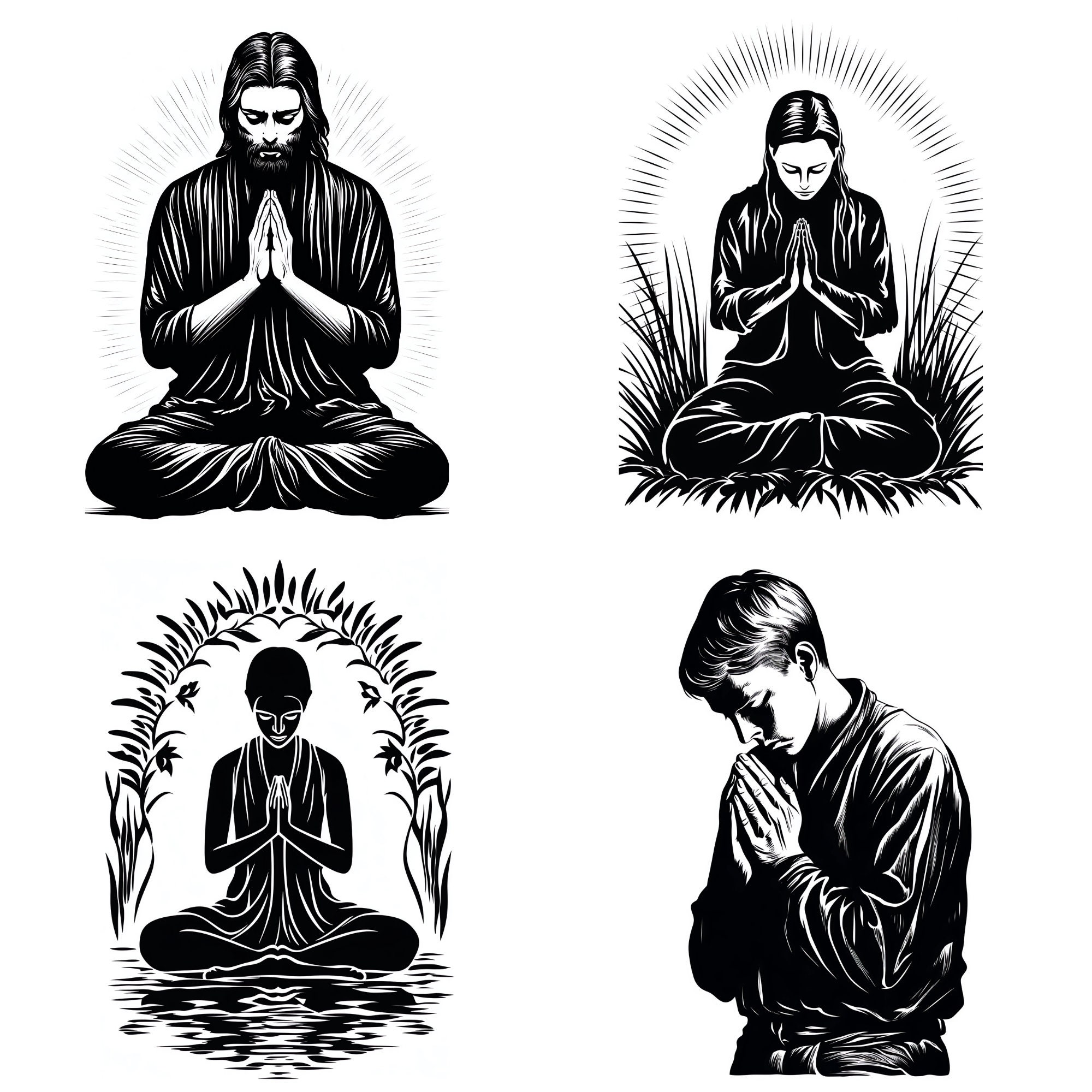 21 Prayers Praying Pray Linocut Woodcut Tracing Designs - A4 A5 A6 & US ...