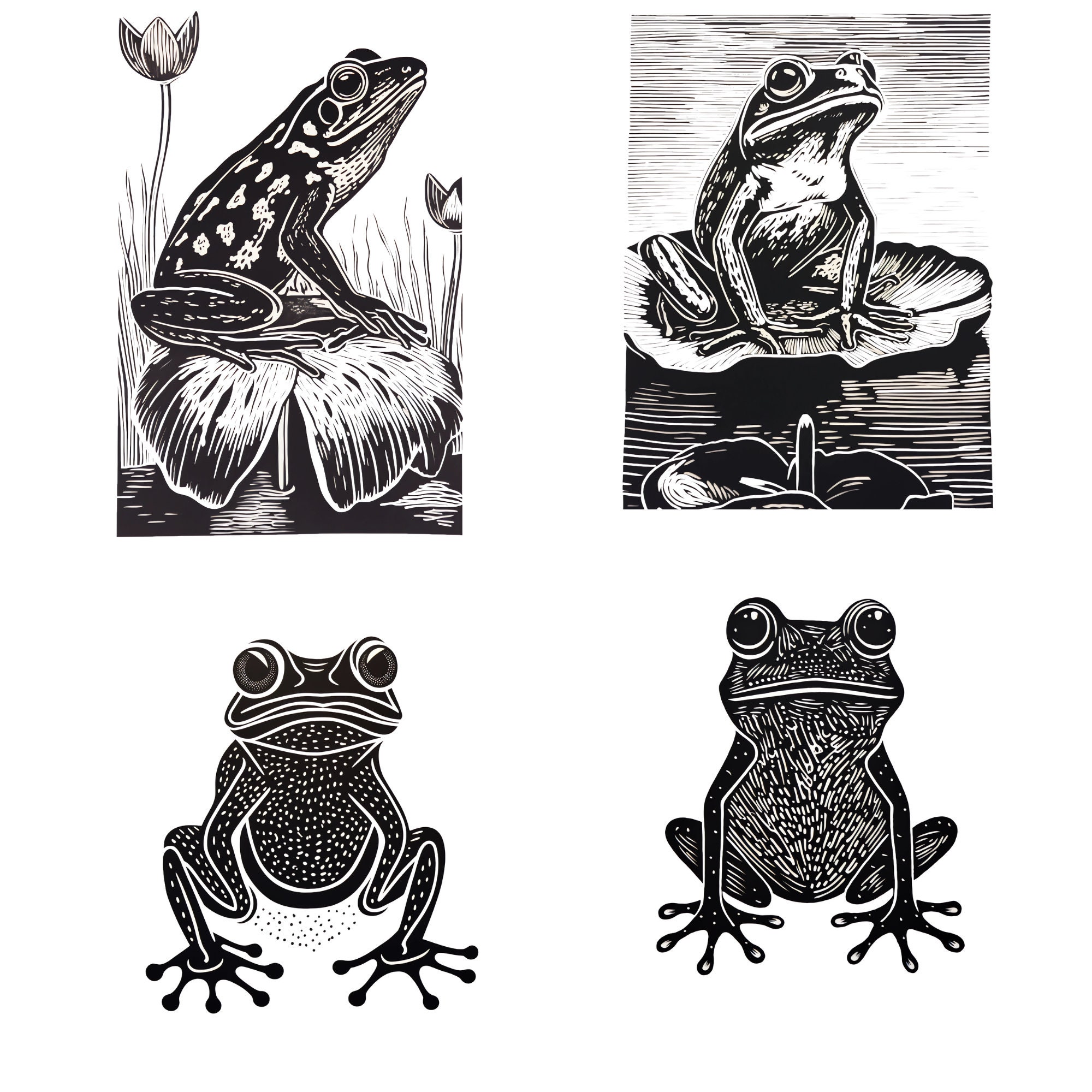 21 Pond Frogs Linocut Woodcut Tracing Template Designs - A4 A5 A6 & US ...