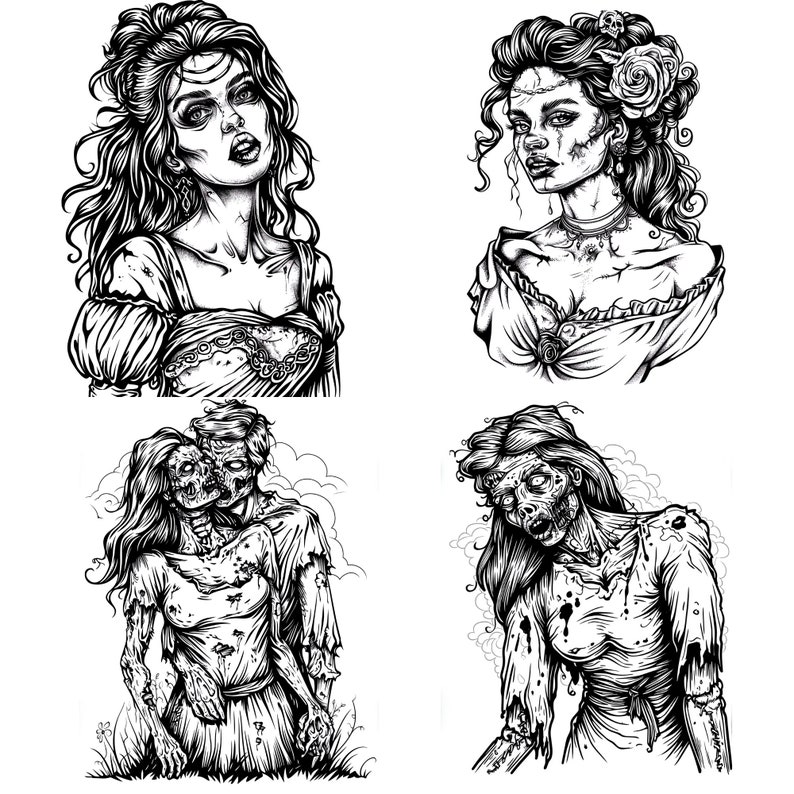 21 Zombie Horror Linocut Woodcut Tracing Template Design - A4 A5 A6 ...