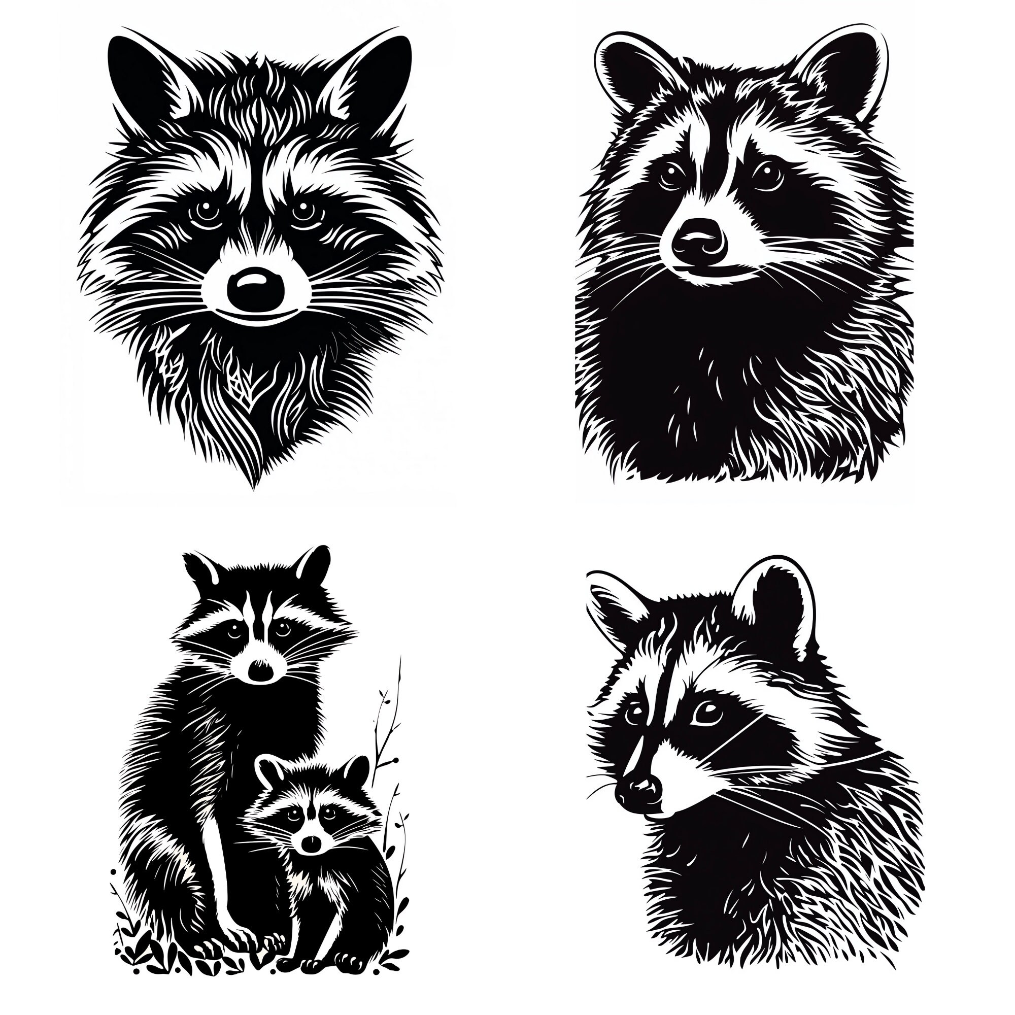 21 Raccoons Linocut Woodcut Tracing Template Designs A4 A5 A6 & US ...