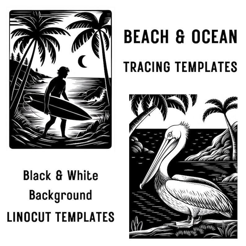 21 Ocean & Beach Linocut Templates | Seascape Coastal Designs ...