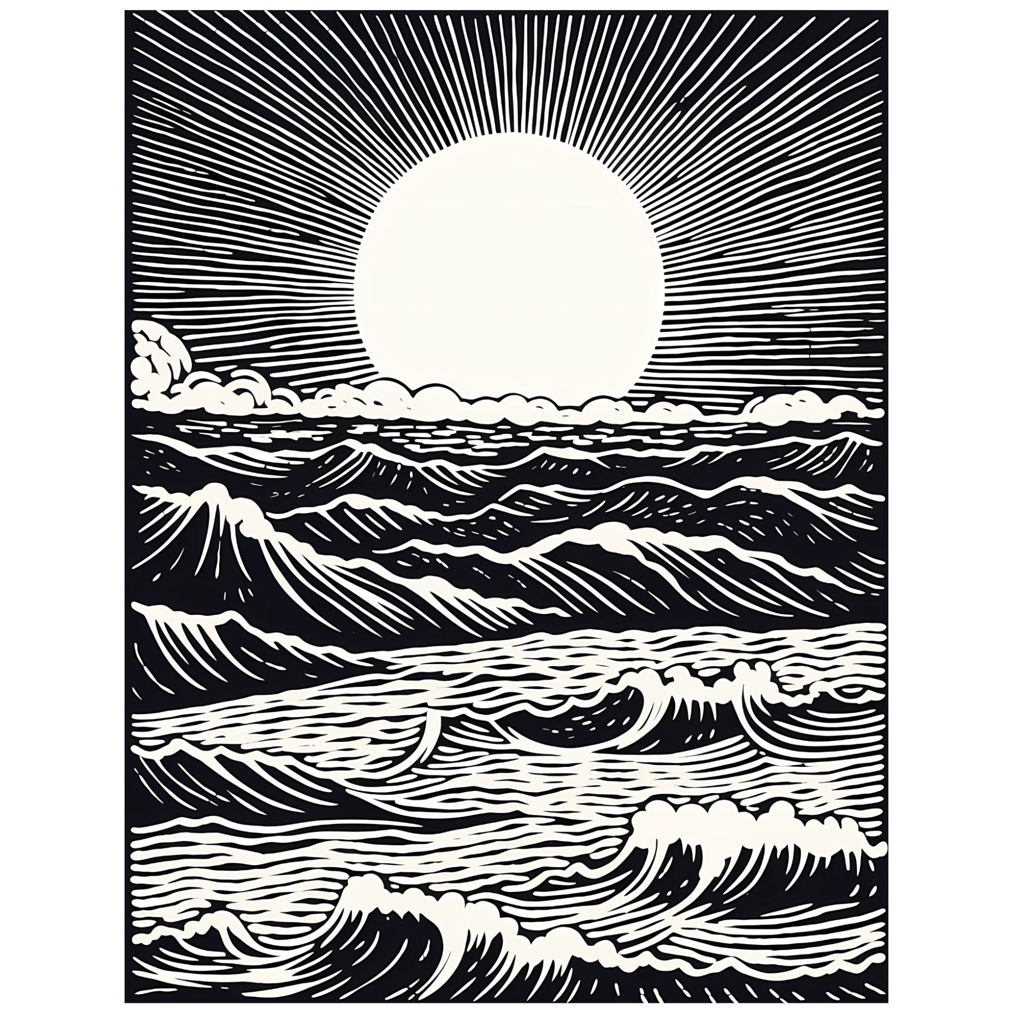 12 Waterscape Linocut Woodcut Tracing Designs - A4 A5 Letter Sizes ...