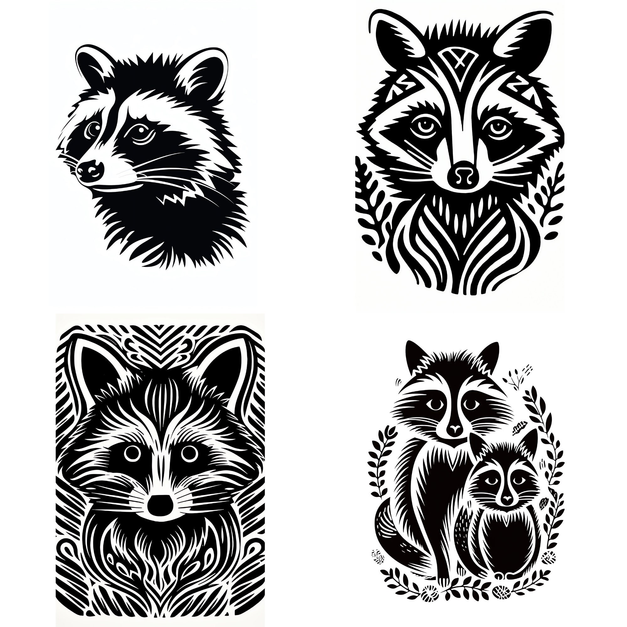 21 Raccoons Linocut Woodcut Tracing Template Designs A4 A5 A6 & US ...