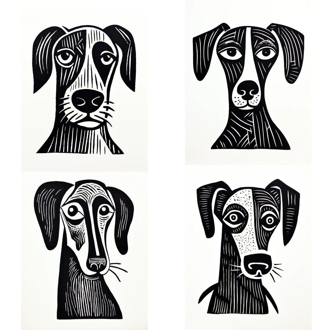 12 Abstract Funny Dogs Linocut Woodcut Tracing Designs A4 A5 Letter ...